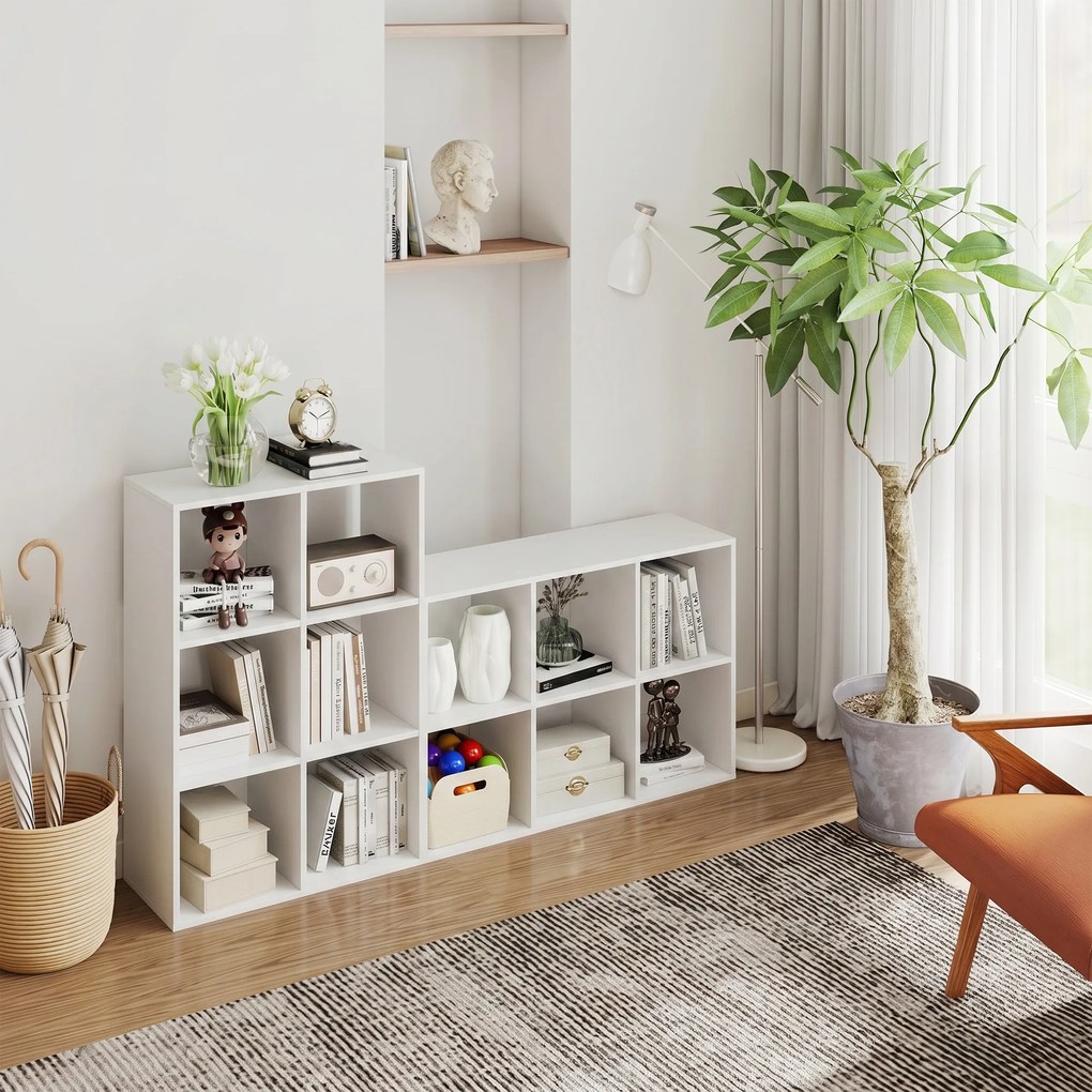 HOMCOM úzký regál 3 patra, 6 přihrádek — úsporné úložiště s páskem proti převrácení, bílý