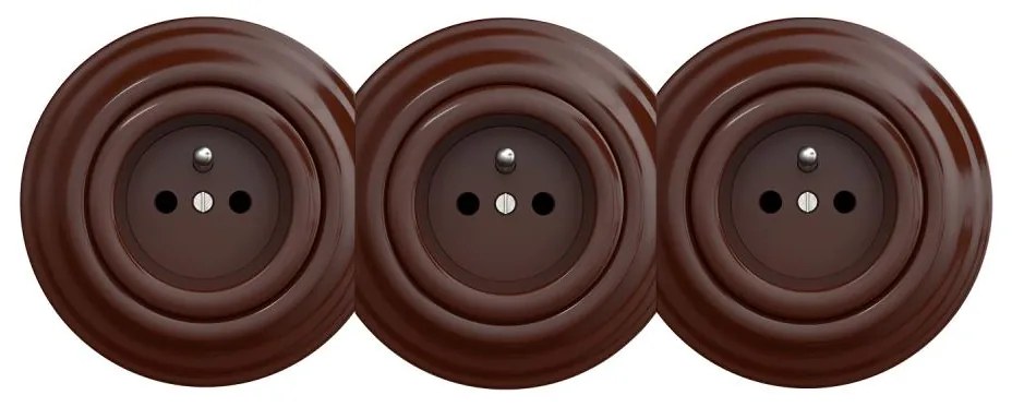 Kliklap - Trojitá retro zásuvka domovní s rámečkem 230V hnědá KA0036+2xKA0035+3xKA0033