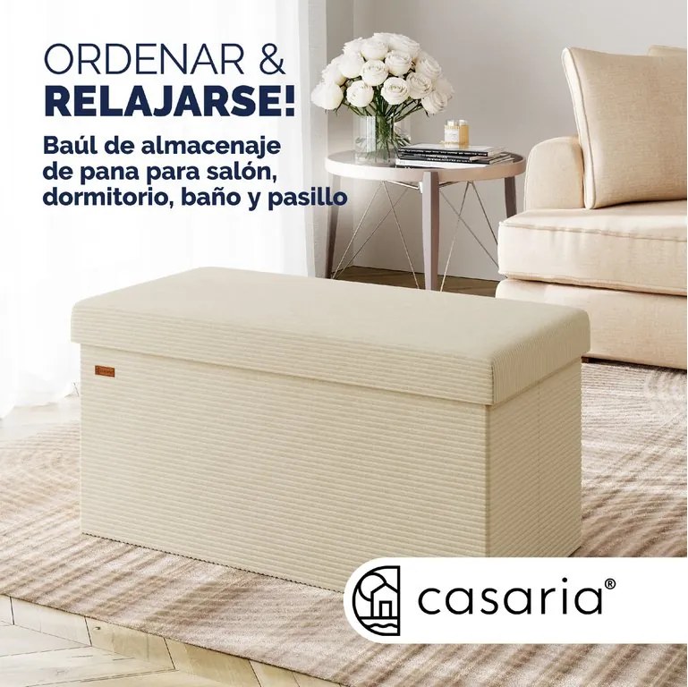 Lavice s úložným prostorem béžová manšestr 76x38x38cm MDF skládací