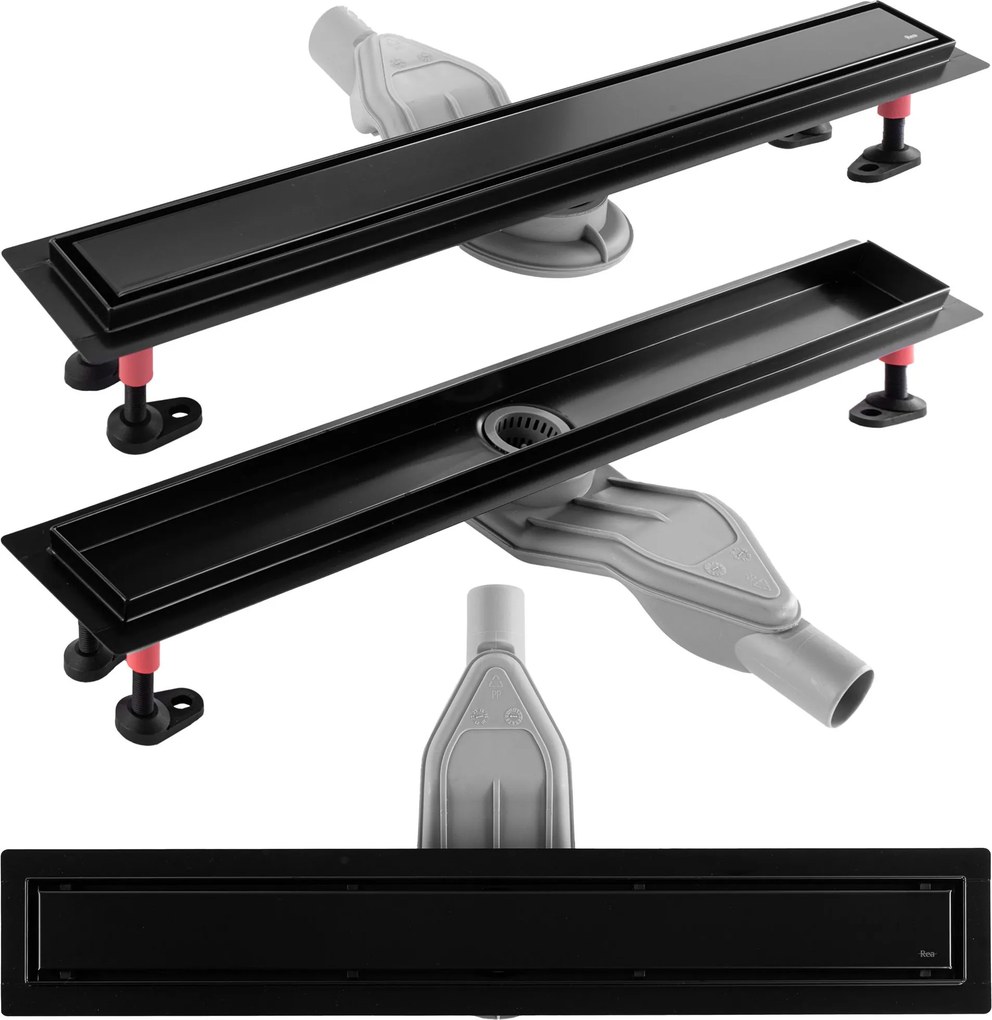 Rea NEOX Superflow, odtokový sprchový žlab 70 cm, černá matná, REA-G7806