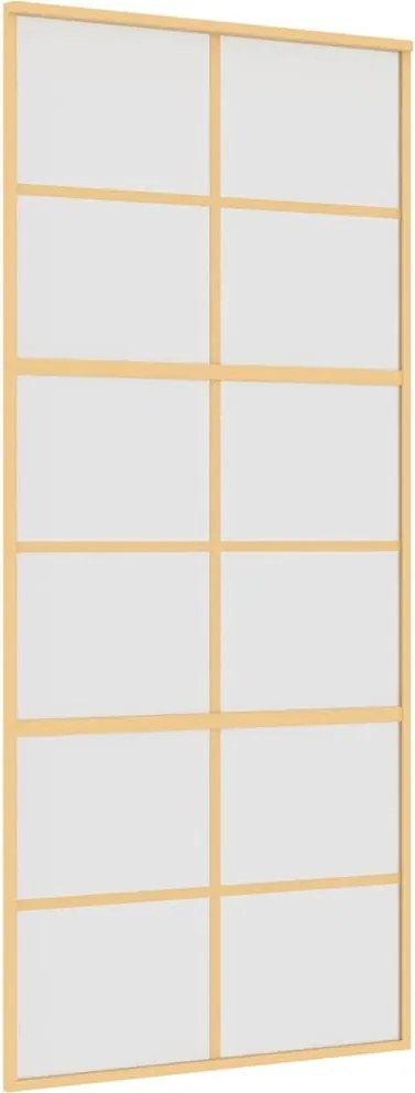 Posuvné dveře zlaté 90 x 205 cm mléčné ESG sklo a hliník 155170