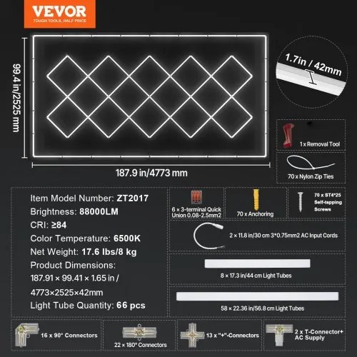 Čtvercová LED garážová světla 88000LM 14 mřížek Jasné světlo do obchodu