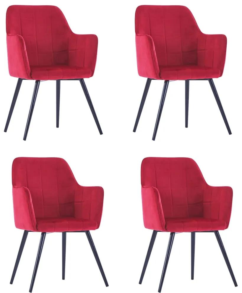 3054650 vidaXL Jídelní židle 4 ks tmavě červené samet