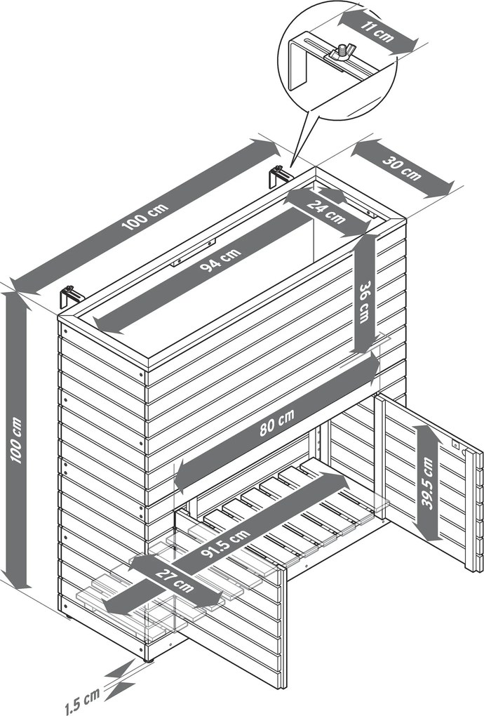 Tchibo - Prvek pro rozdělení prostoru s truhlíkem »Tinus« a úložným prostorem - barva: hnědá
