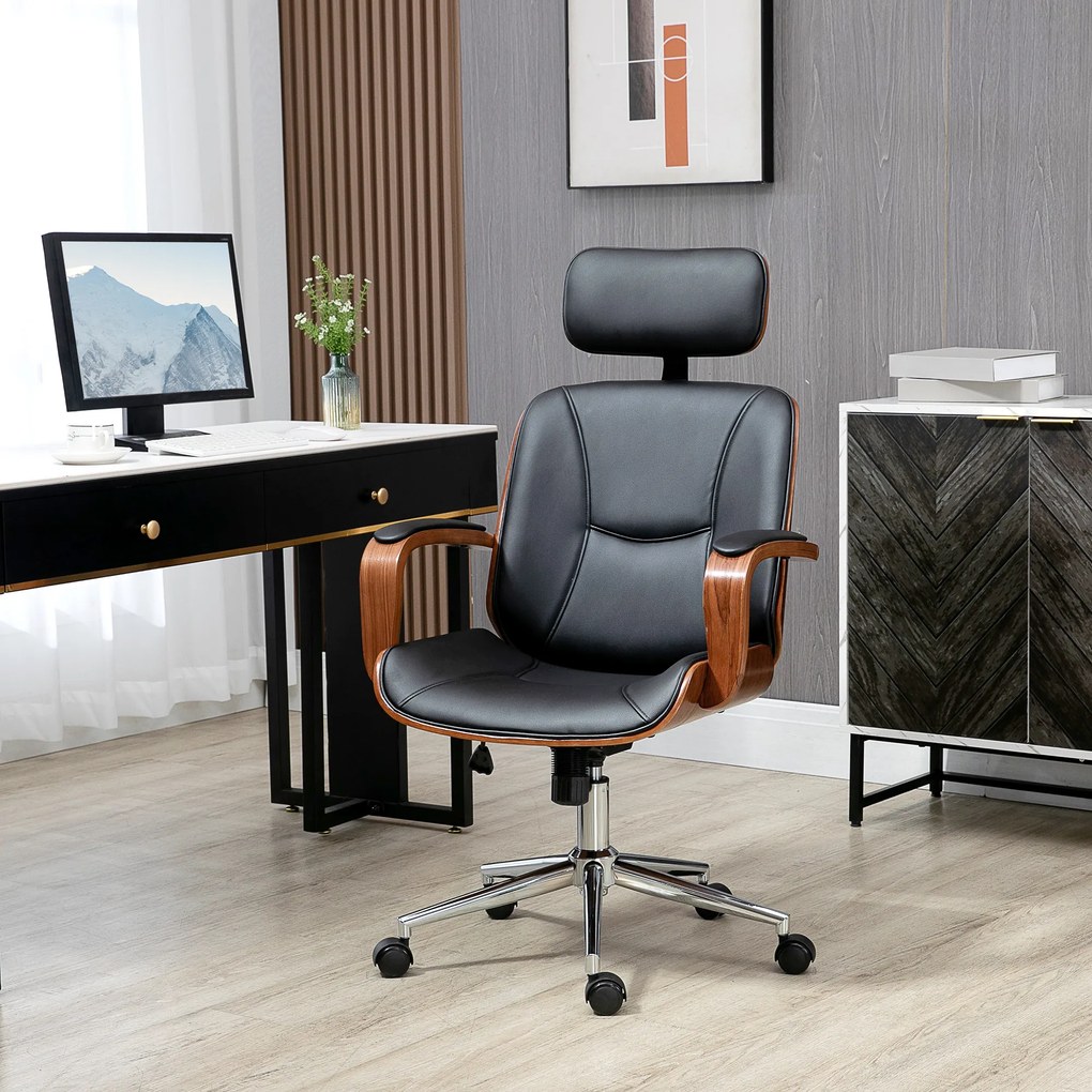 Ergonomická kancelářská židle Vinsetto s otočnou deskou a PU koženým potahem, s odnímatelným opěradlem, nastavitelnou výškou a naklápěcí funkcí 63x62…