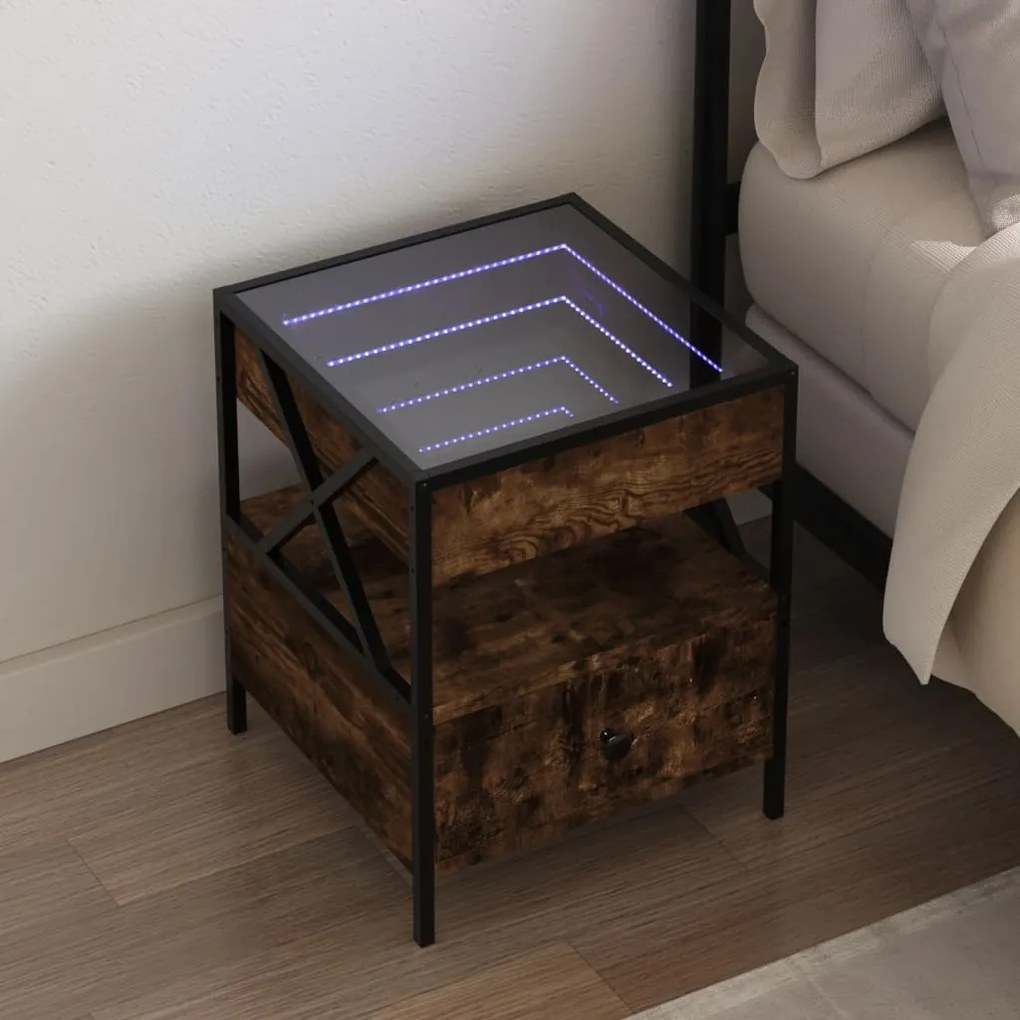 Noční stolek s Infinity LED kouřový dub 40 x 40 x 51 cm 3284103