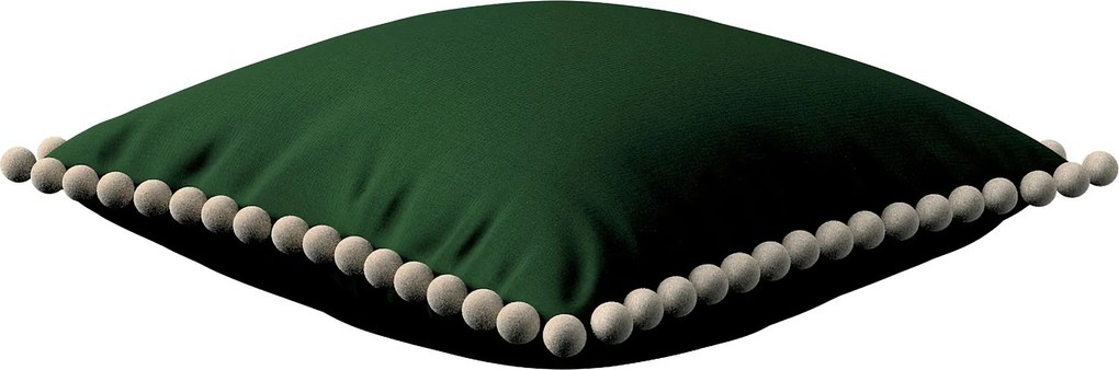 Věra - potah na polštář ozdobné bambulky po obvodu barva zelená