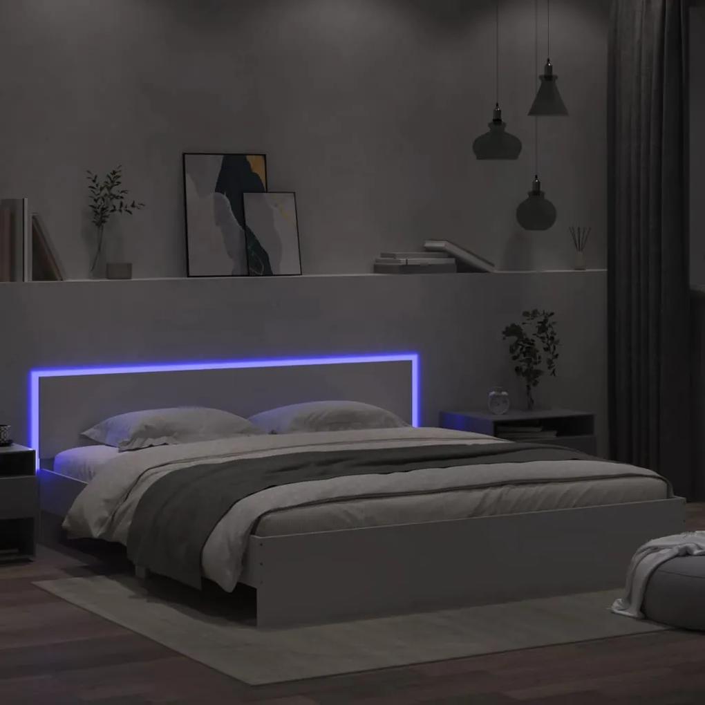 vidaXL Rám postele s čelem a LED osvětlením bílý 180 x 200 cm