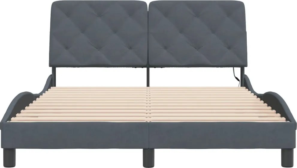 Rám postele s LED bez matrace tmavě šedý 120 x 200 cm samet 3213844