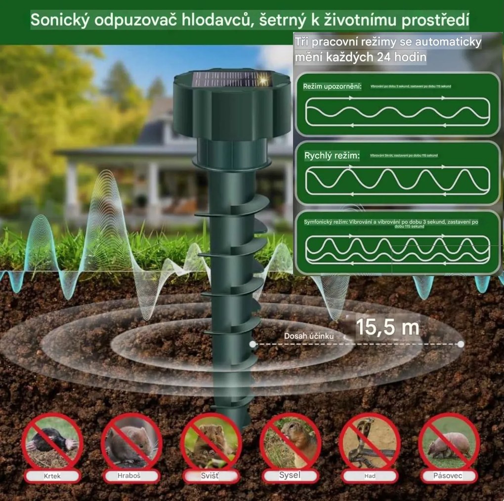 Bezdoteku LEDSolar vibrační odpuzovač krtků a hlodavců 2 ks