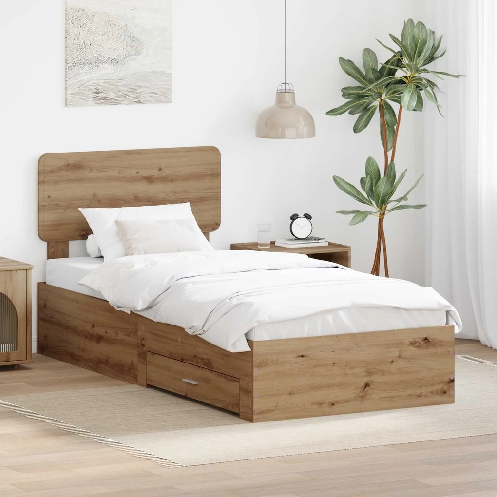 Rám postele s čelo Artisanový dub 100 x 200 cm Kompozitní dřevo 3412417