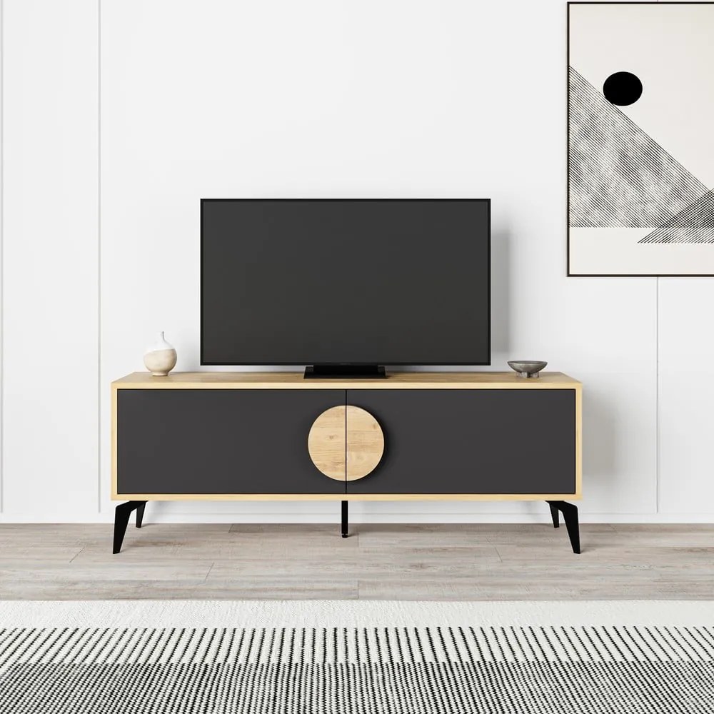 TV stolek v dekoru dubu v černo-přírodní barvě 140x51 cm Vae – Marckeric
