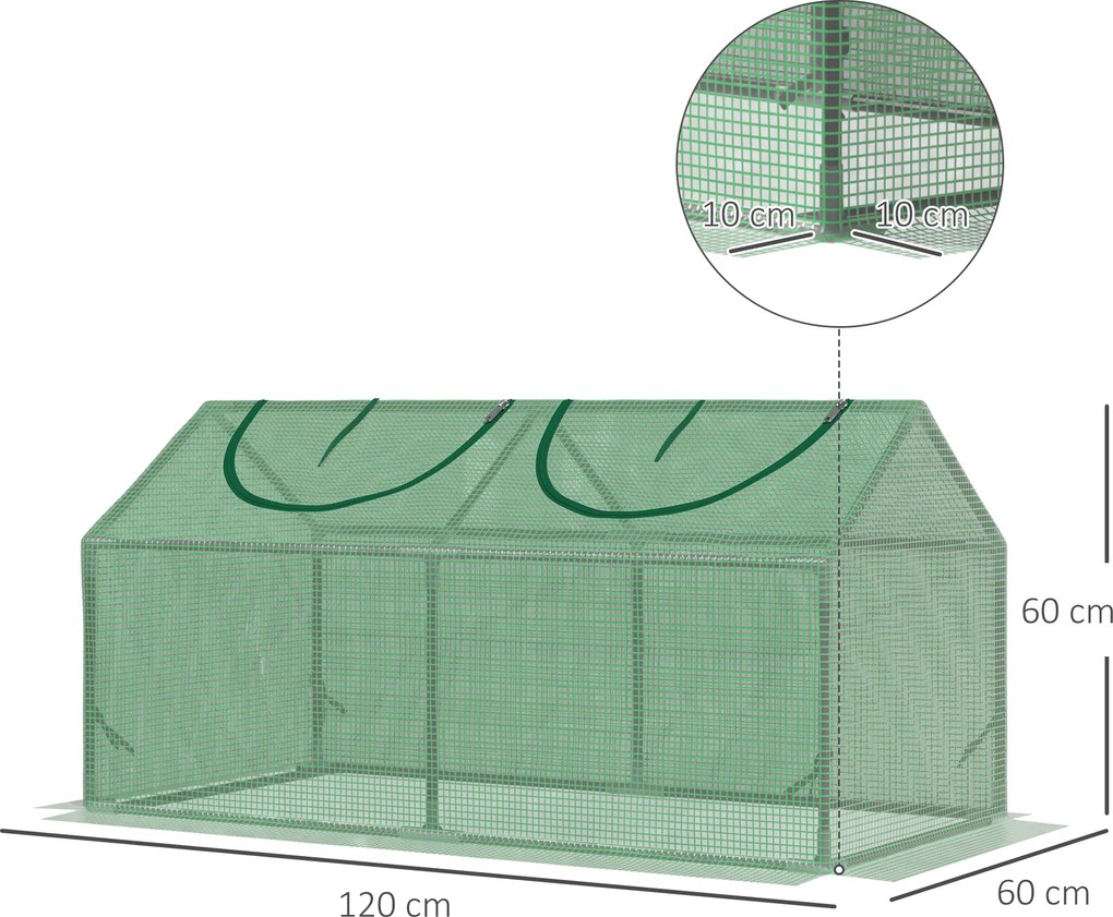 Fóliový skleník Outsunny s oknem, PE skleník pro rajčata a rostliny, chladicí rám 120x60x60 cm, zelený | Aosom.de