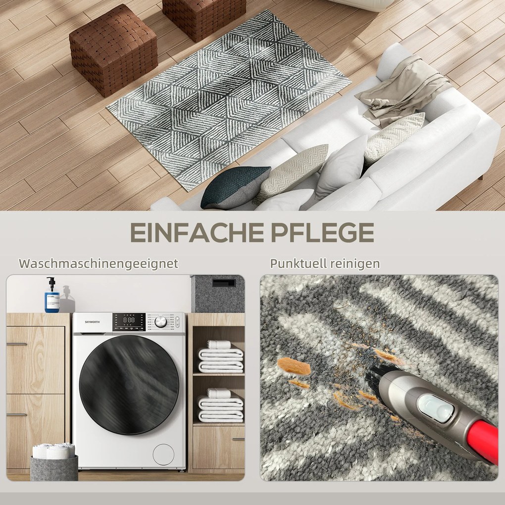 HOMCOM Krátkosrstý koberec do obývacího pokoje v moderním stylu, pratelný koberec, koberec do obývacího pokoje, ložnice, 150 x 80 cm Tmavě šedý