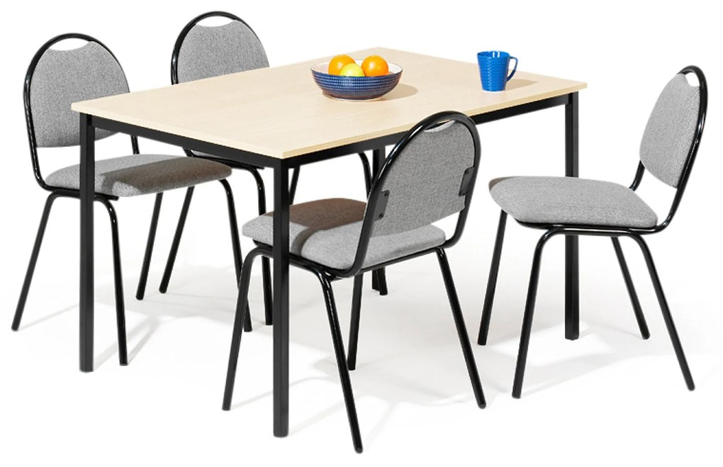 AJ Produkty Jídelní sestava JAMIE + WARREN, stůl 1200x800 mm, bříza + 4 židle, šedý textilní potah