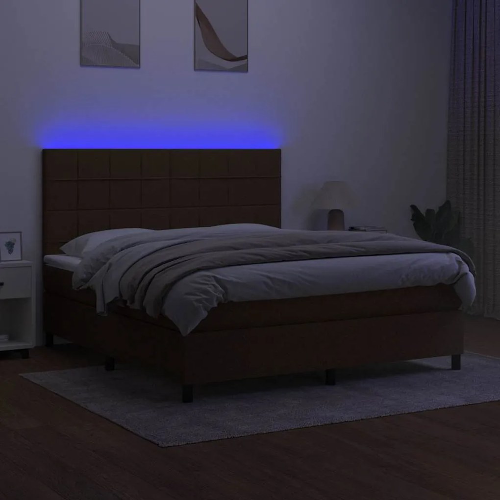 Box spring postel s matrací a LED tmavě hnědá 160x200 cm textil 3134888