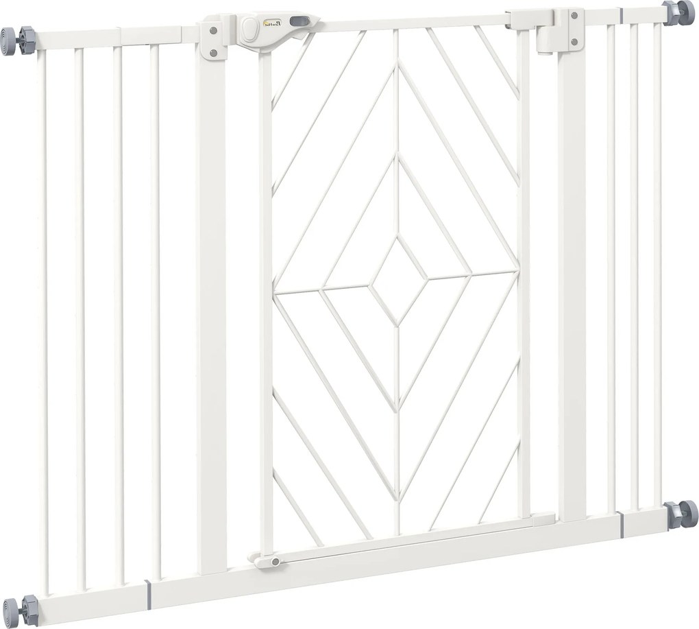 Schodišťová brána PawHut pro psy automatické dveře bez vrtání 74-100cm Bílá