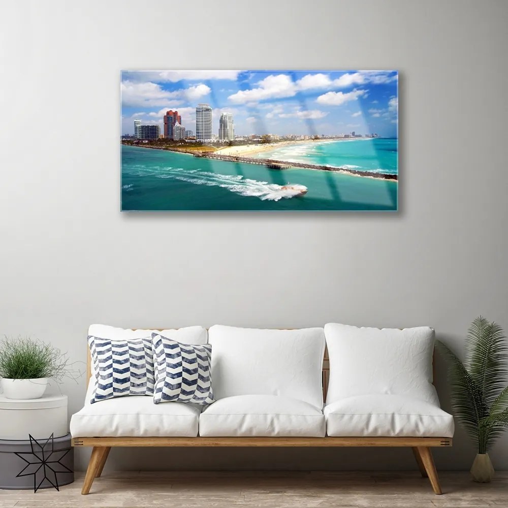 akrylový obraz Moře Pláž Město Krajina 100x50 cm