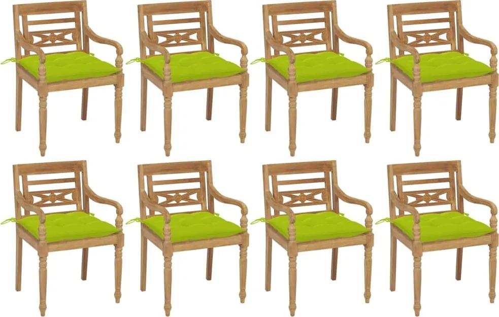 vidaXL Židle Batavia s poduškami 8 ks masivní teakové dřevo [3073368] Barva: Zelená