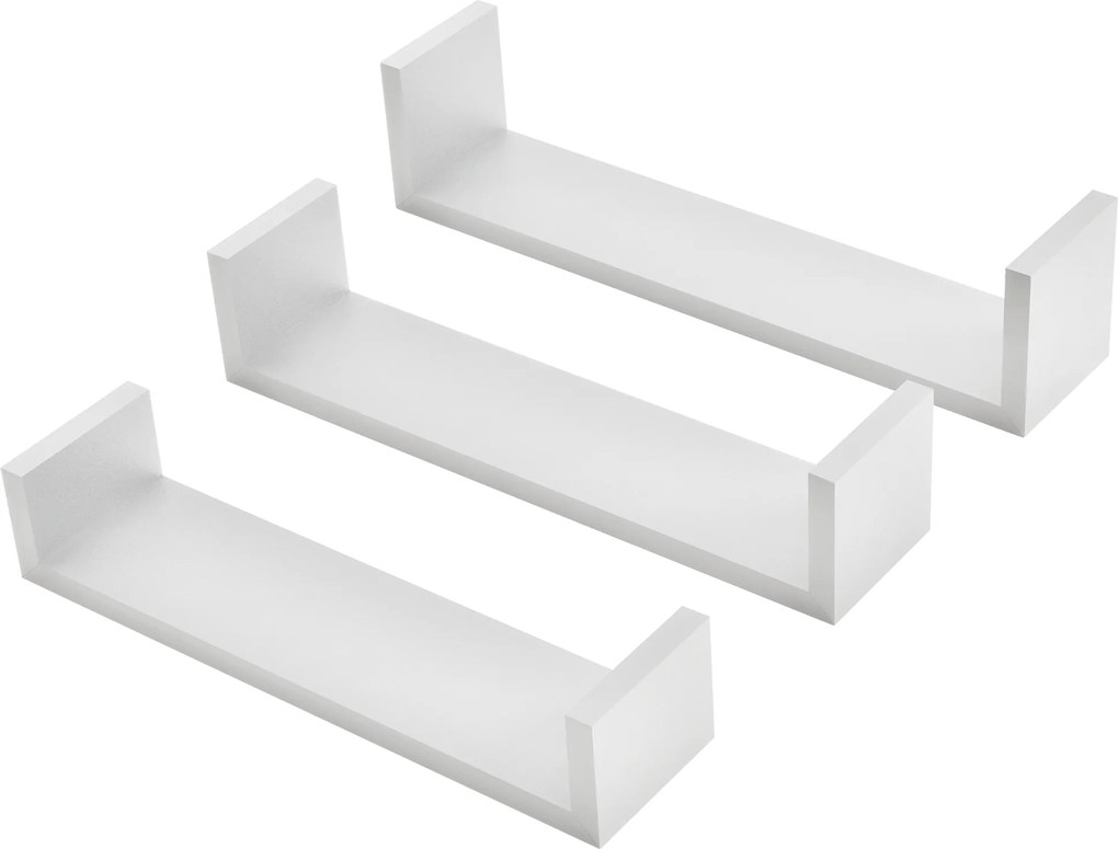 [en.casa]® Třídílná sada designových polic na zeď - bílá - model 9