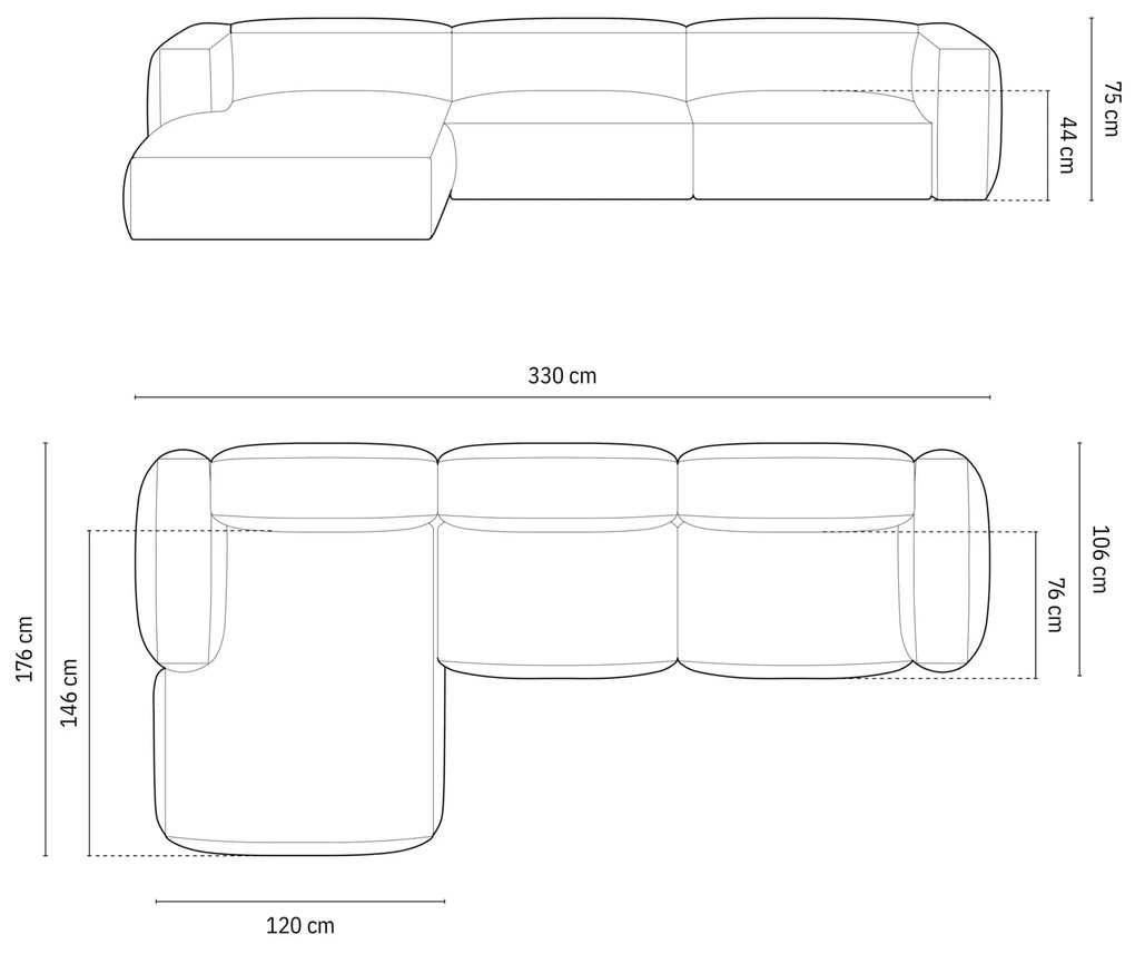 MUZZA Rohová pohovka tarima 332 cm levá hnědá
