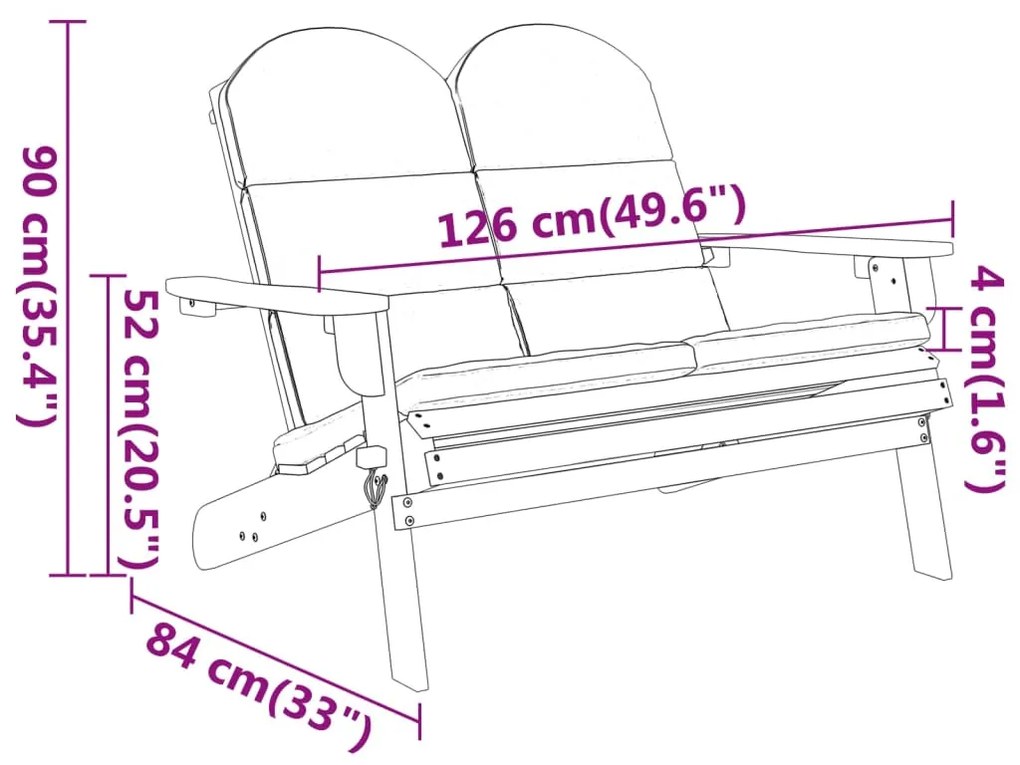 Zahradní lavice Adirondack s poduškami 126 cm masivní akácie - Default Title