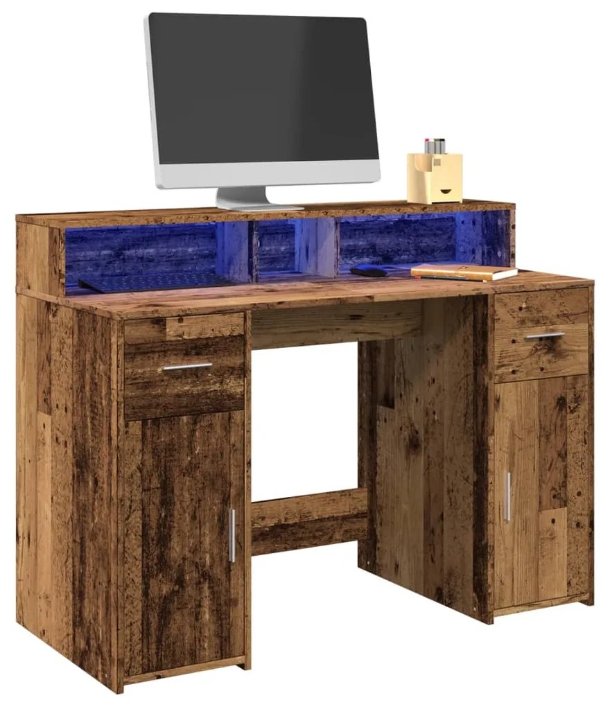 Psací stůl s LED světly old wood 120x55x91 cm kompozitní dřevo 3309418