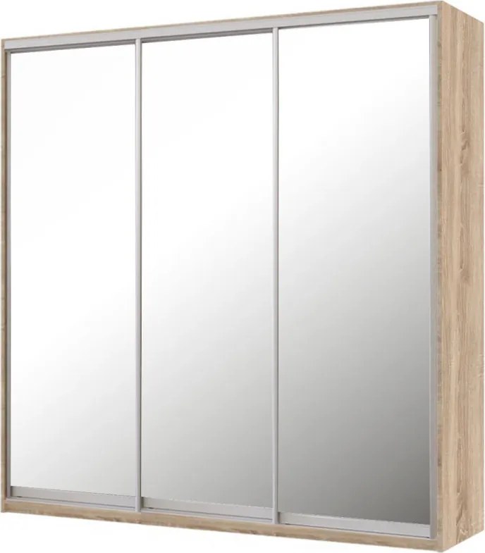 Skříň 3D 1800x2400x600, 3 zrcadla, Světlý dub sonoma