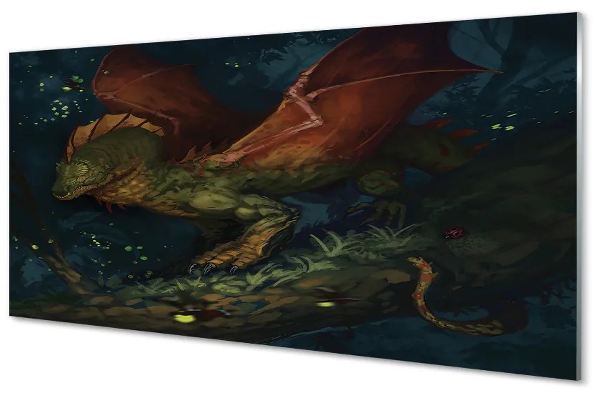 Obraz na skle Zelený drak v lese 125x50 cm