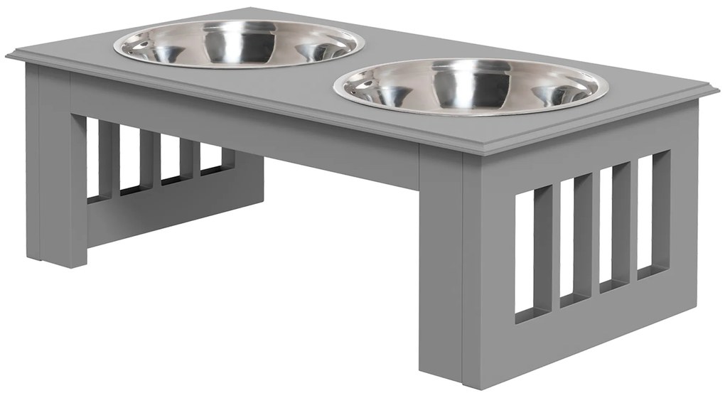 PawHut miska pro psy se 2 miskami 0,9 l vyvýšená miska na krmivo pro kočky snadná údržba nerezová ocel šedá 44 x 24 x 15 cm | Aosom.de