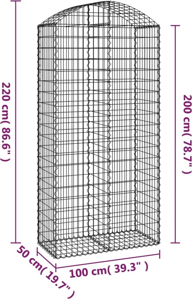 Klenutý gabionový koš 100 x 50 x 200/220 cm pozinkované železo 153440