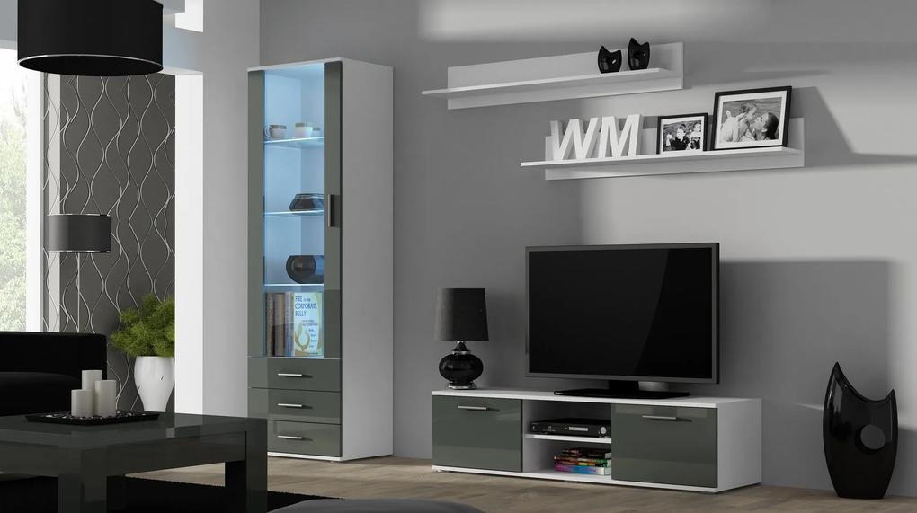 Cama Meble Obývací stěna SOHO 7 Barva: bílá/šedý lesk, Délka TV stolku: 180cm