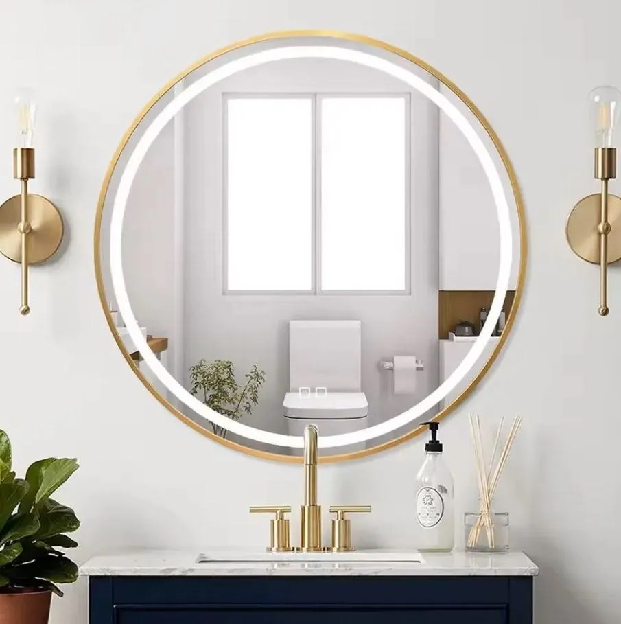 Rea Rea, nástěnné LED zrcadlo, kulaté, 80cm, zlatý rám, HOM-02503,