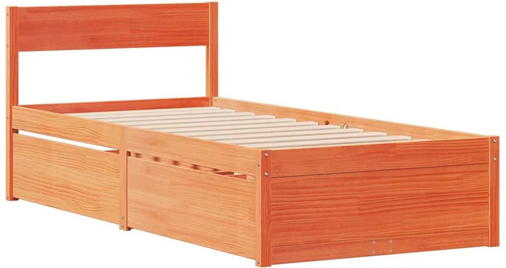 Postel se zásuvkami a matrací voskově hnědá 90x200 cm borovice 3281909