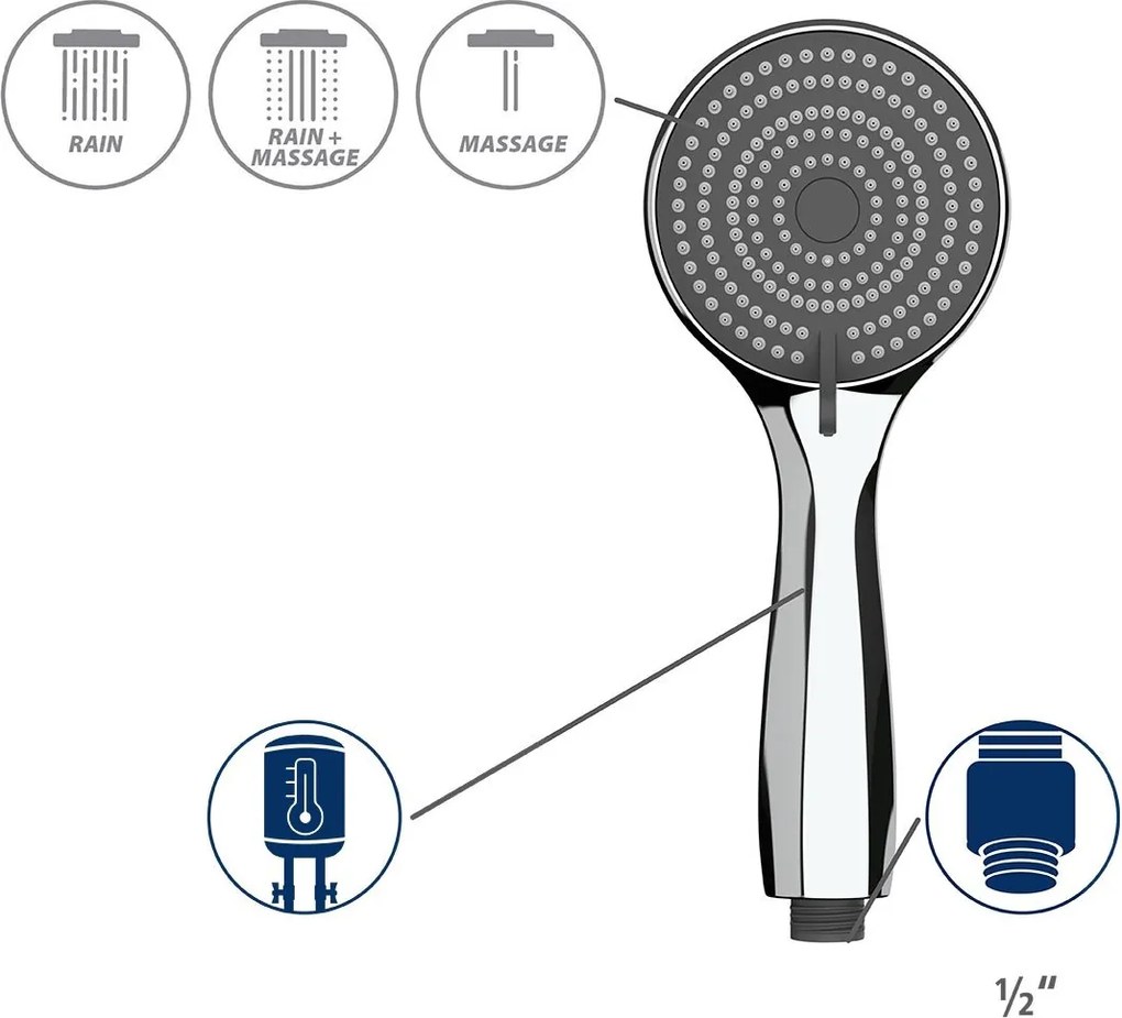 Sprchová hlavice s funkcí úspory vody, Ø 9,6 cm, 3 proudy, WENKO