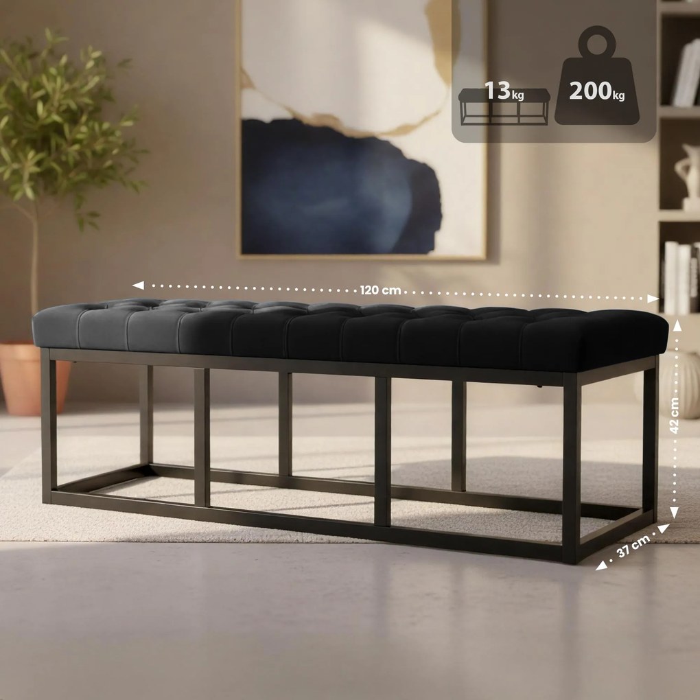 Lavice Polson samet černá konstrukce 120 cm