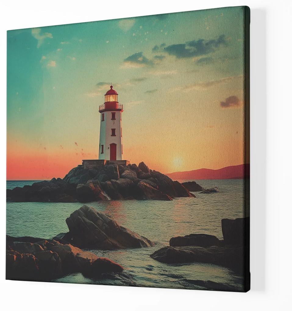 Obraz na plátně - Maják na pobřeží, polaroid FeelHappy.cz Velikost obrazu: 60 x 60 cm