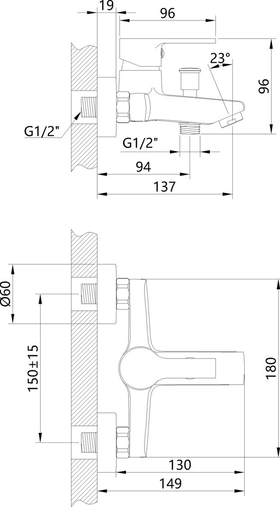 Invena Bralos, nástěnná vanová baterie, černá matná, INV-BW-07-004-A