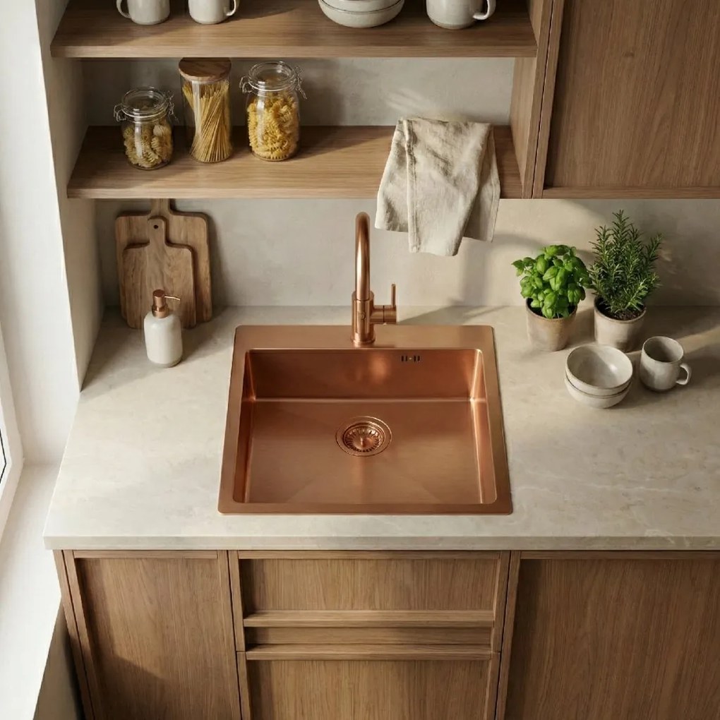 Kuchyňský nerezový dřez REA LEO 50 BRUSH COPPER kartáčovaná měď