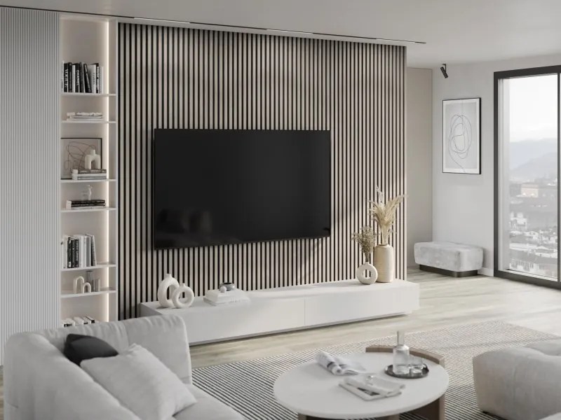 Mexen Lam-F, akustické stěnové lamely 275 × 30 cm, plstěný podklad 8 mm, technická dýha, dub popelavý, S105-275307-3015-005