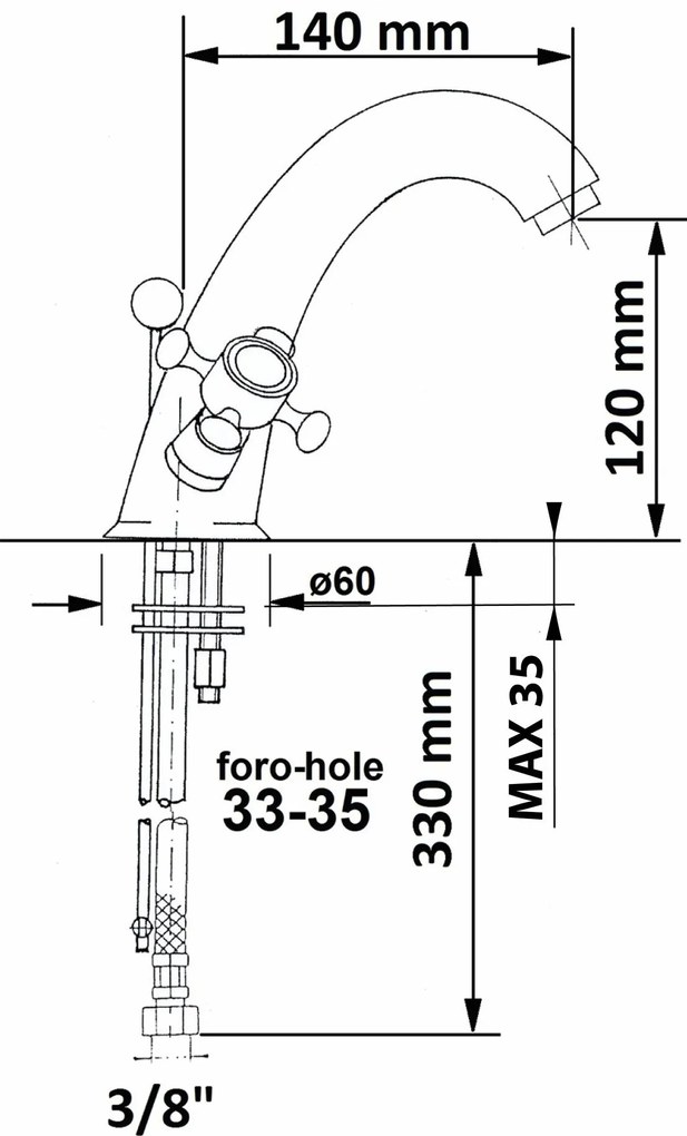 Reitano Rubinetteria ANTEA stojánková umyvadlová retro baterie vysoká s výpustí, chrom/zlato 3272