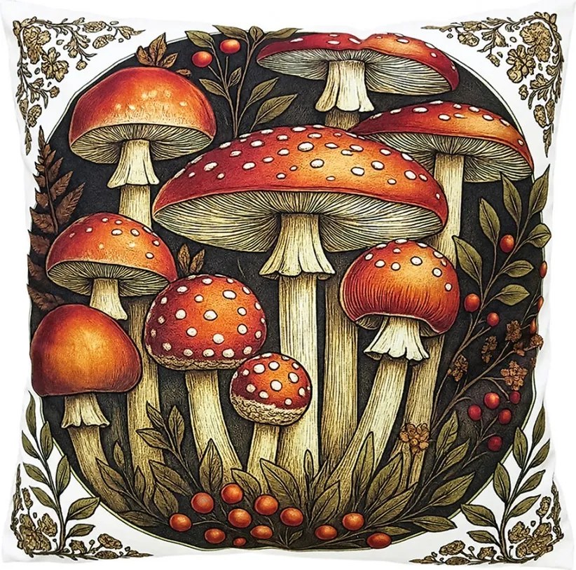 Dekorační polštář s motivem muchomůrek - 45*45*4 cm