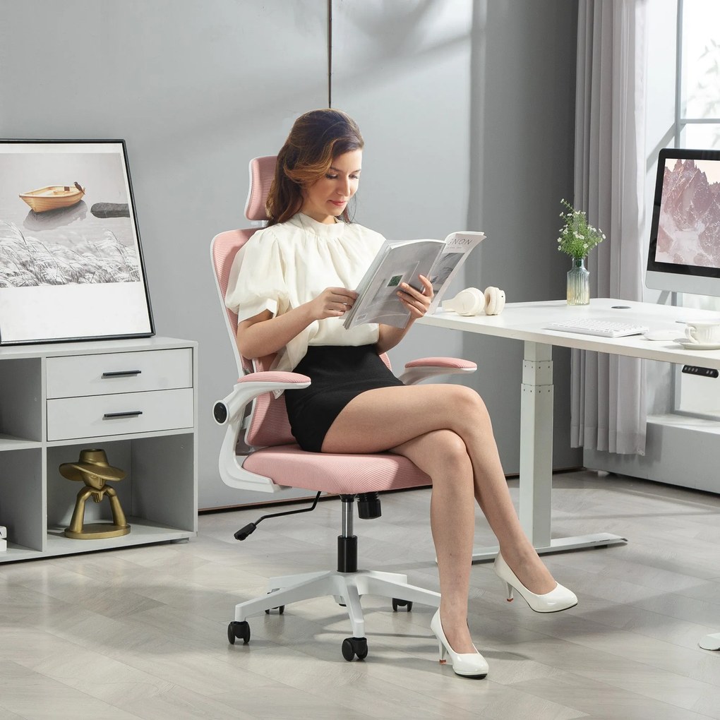 Ergonomická kancelářská židle Vinsetto s bederní podporou, sklápěcí opěrkami, nastavitelným opěradlem, otočná židle s vysokým opěradlem, výškově nast…