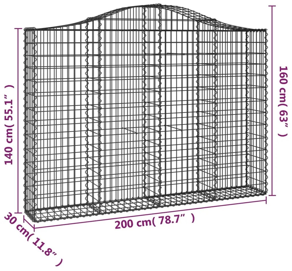 Klenuté gabionové koše 8 ks 200x30x140/160cm pozinkované železo,  3145478