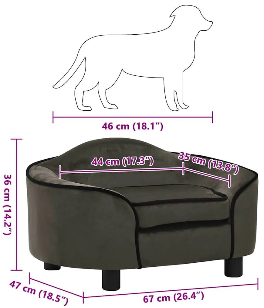 vidaXL Marketos Pohovka pro psy tmavě šedá 67 x 47 x 36 cm plyš