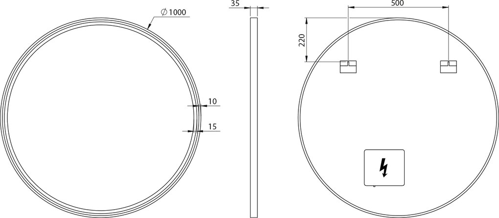 Sapho Sapho, KADRIS kulaté zrcadlo s LED osvětlením, ø 100cm, černá mat, KD100
