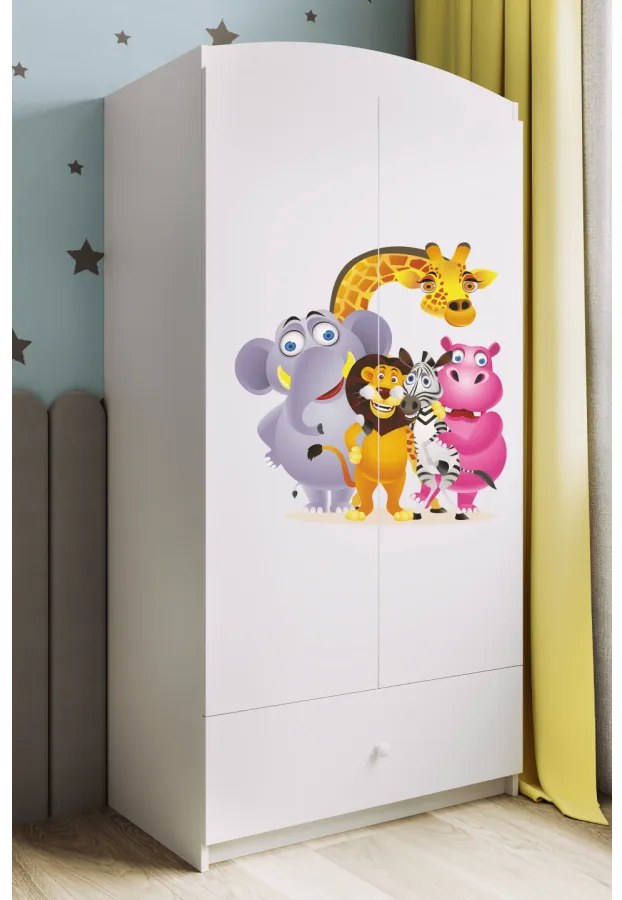 Dětská skříň Babydreams 90 cm ZOO bílá