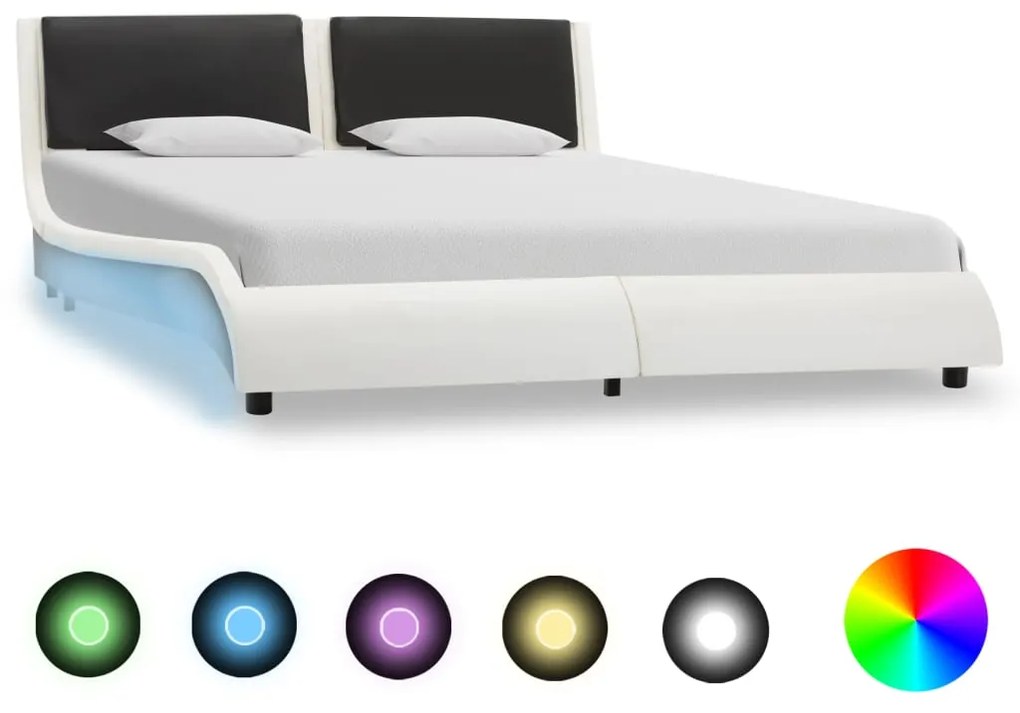 280373 vidaXL Rám postele s LED světlem bílý a černý umělá kůže 120 x 200 cm