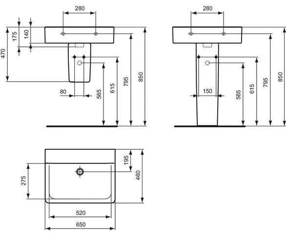 Ideal Standard Connect Umyvadlo 65 cm, bez přepadu, bez otvoru pro baterii E810501