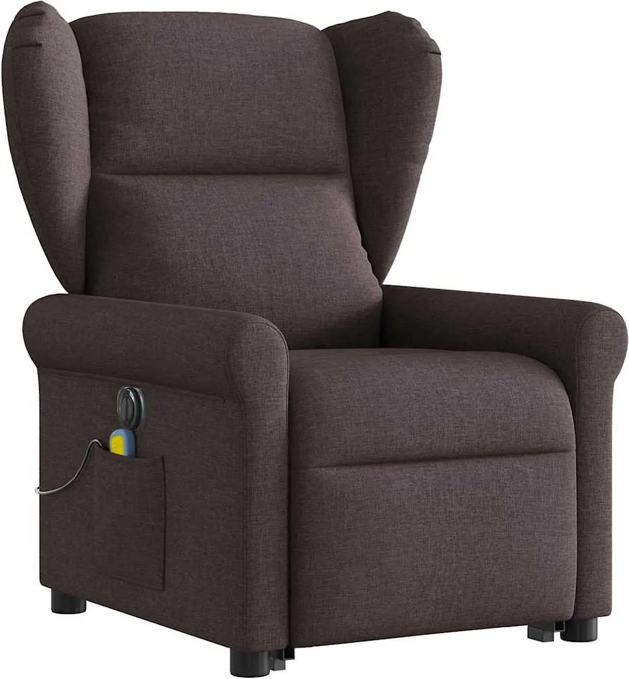 Elektrické zvedací masážní polohovací křeslo tmavě hnědé textil 3303409